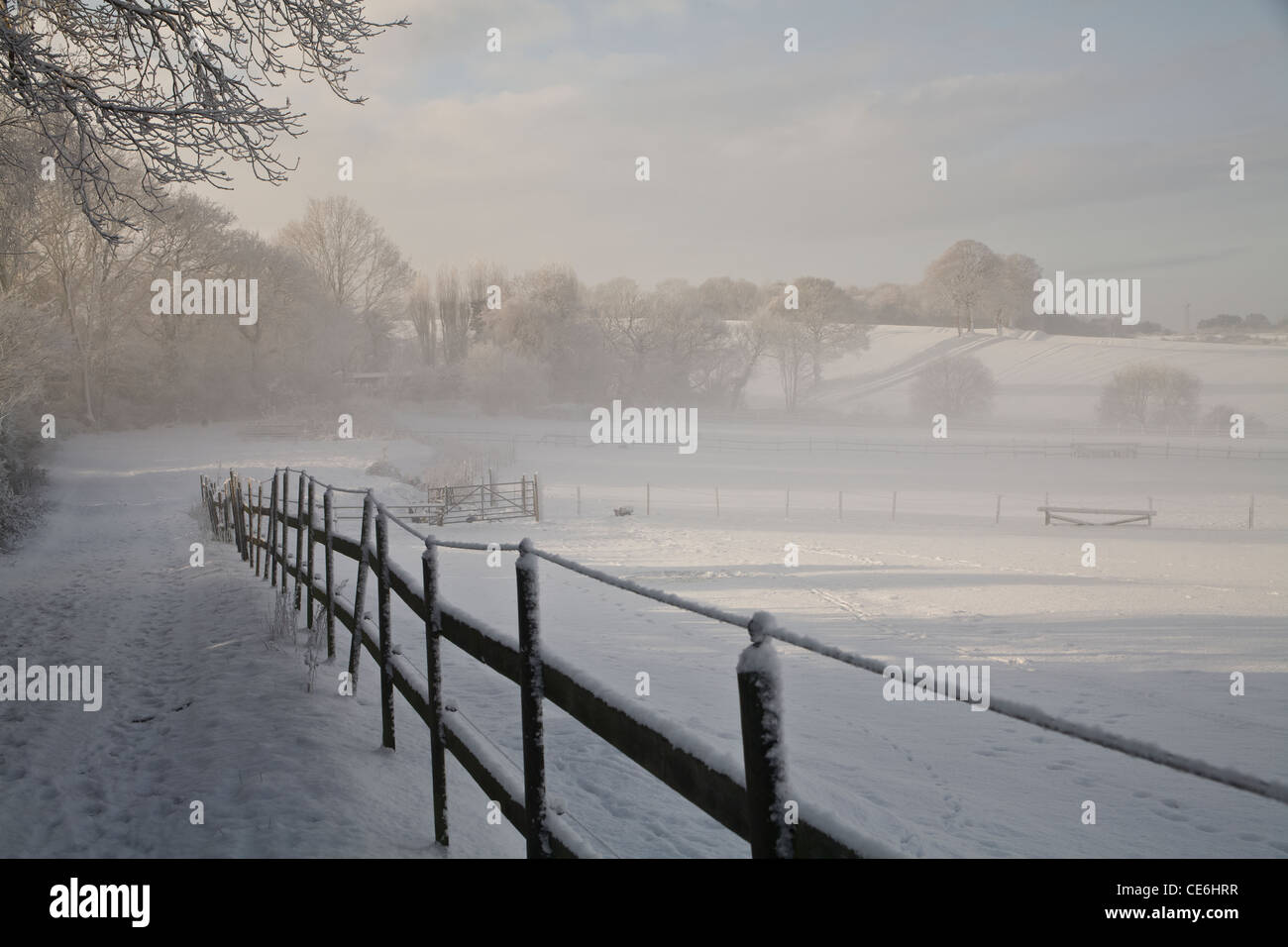 Horizontal, snow covered, rural landscape Stock Photo - Alamy