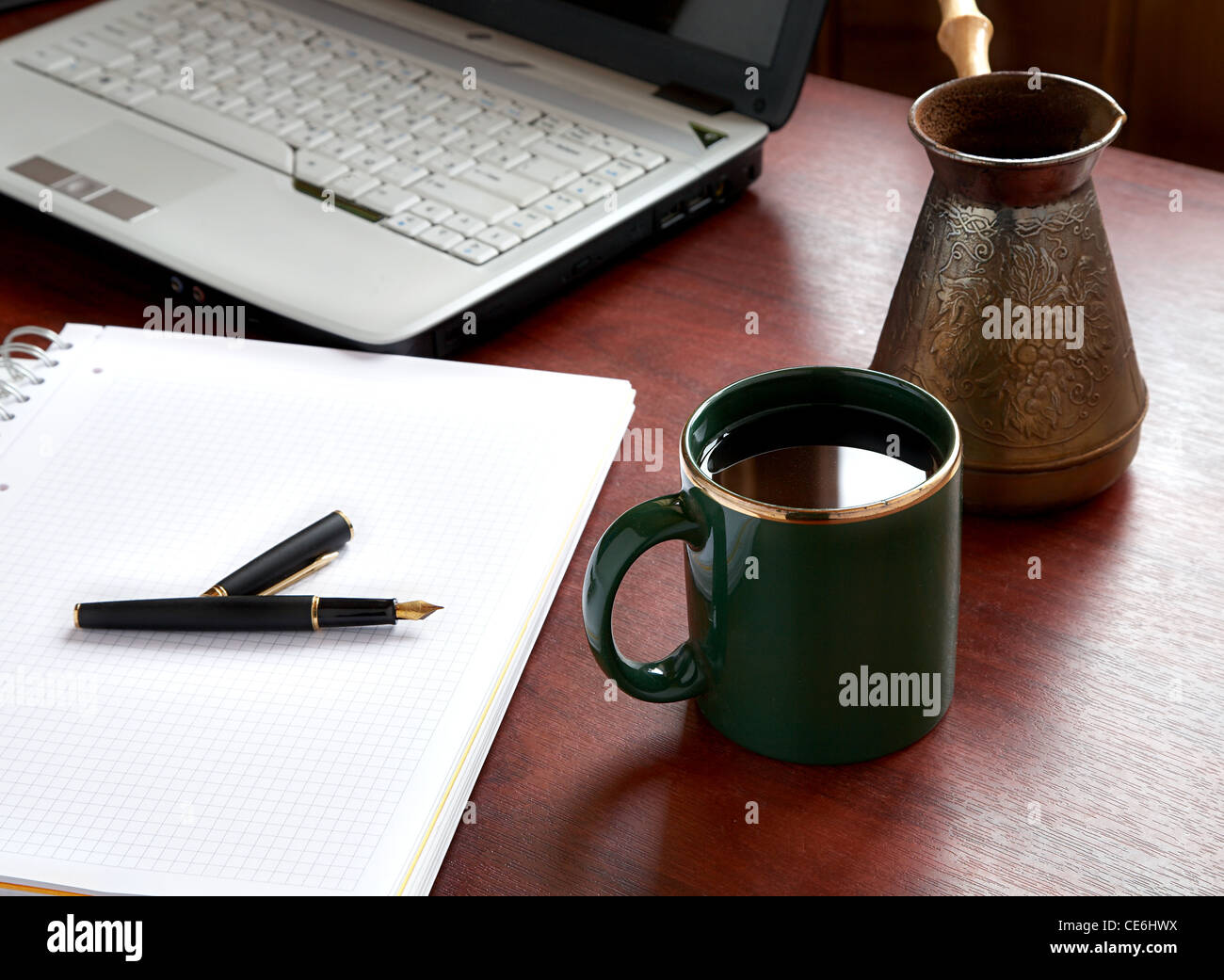 Morning cup coffee before the beginning of work Stock Photo - Alamy