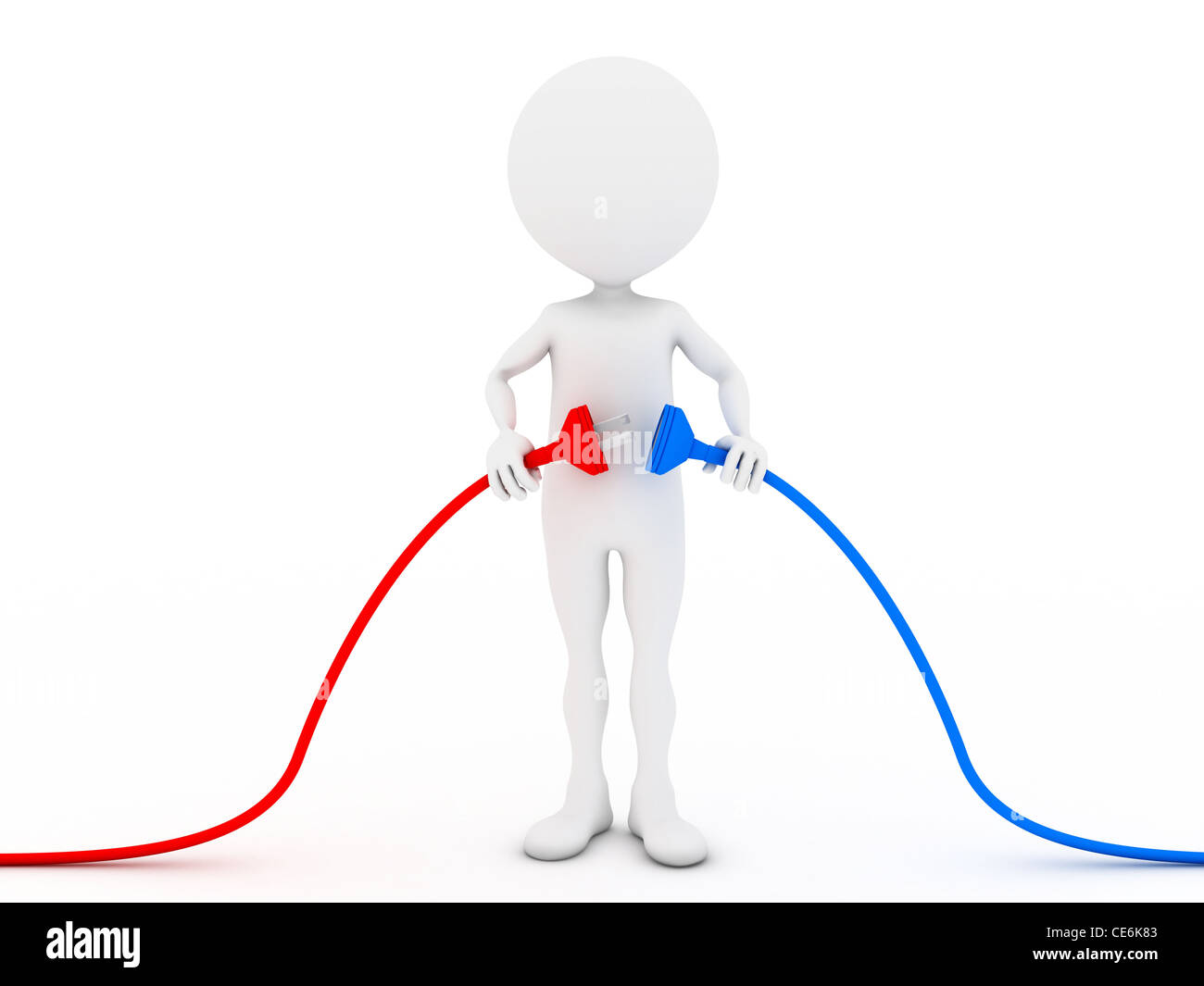 3d small person plugging in his hand an electric plug Stock Photo - Alamy