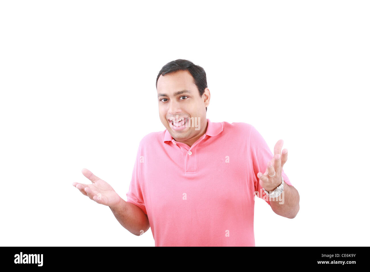 Portrait of a surprised man on a white background Stock Photo - Alamy