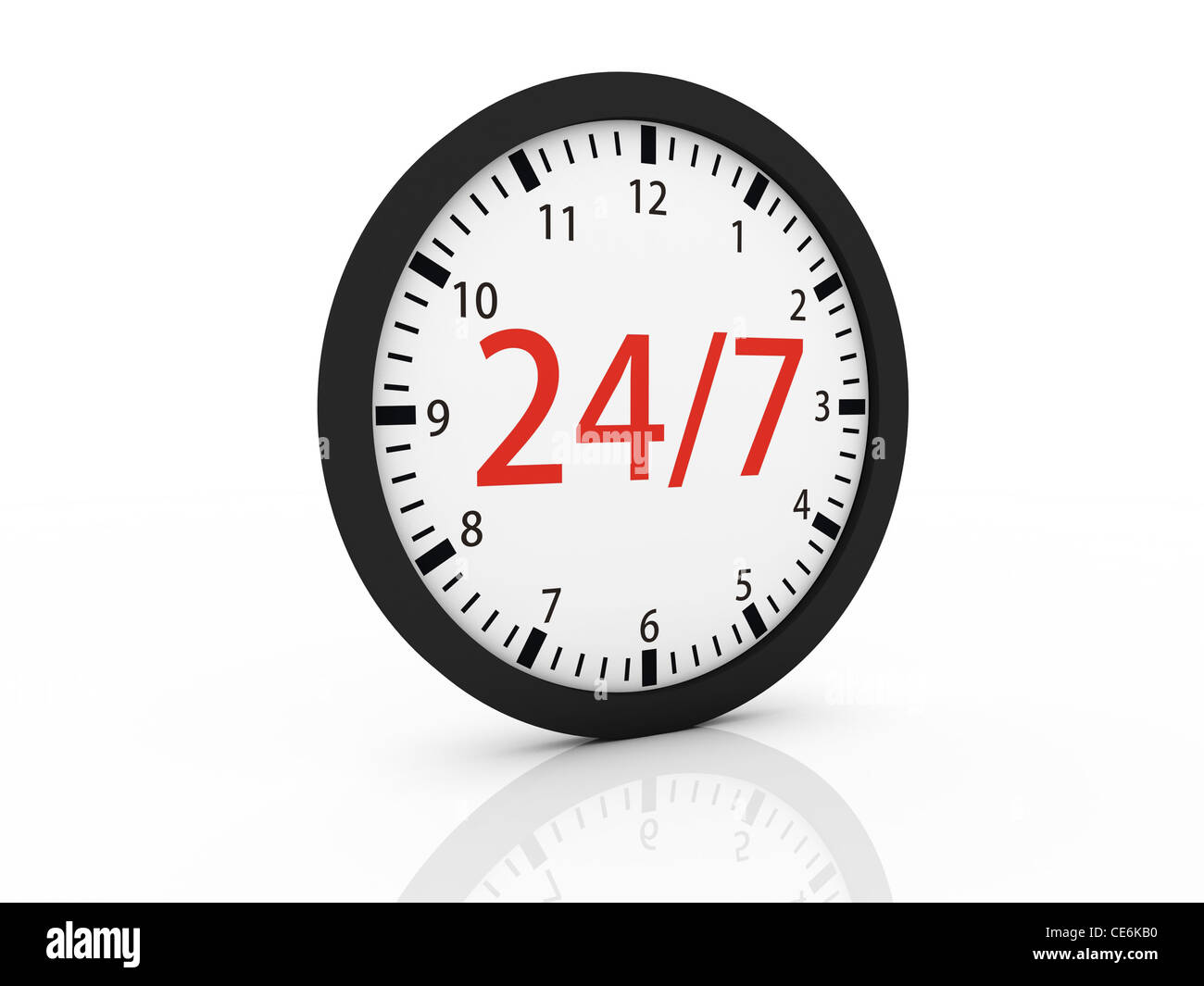 one clock with the numbers 24 and 7 on center, concept of full ...