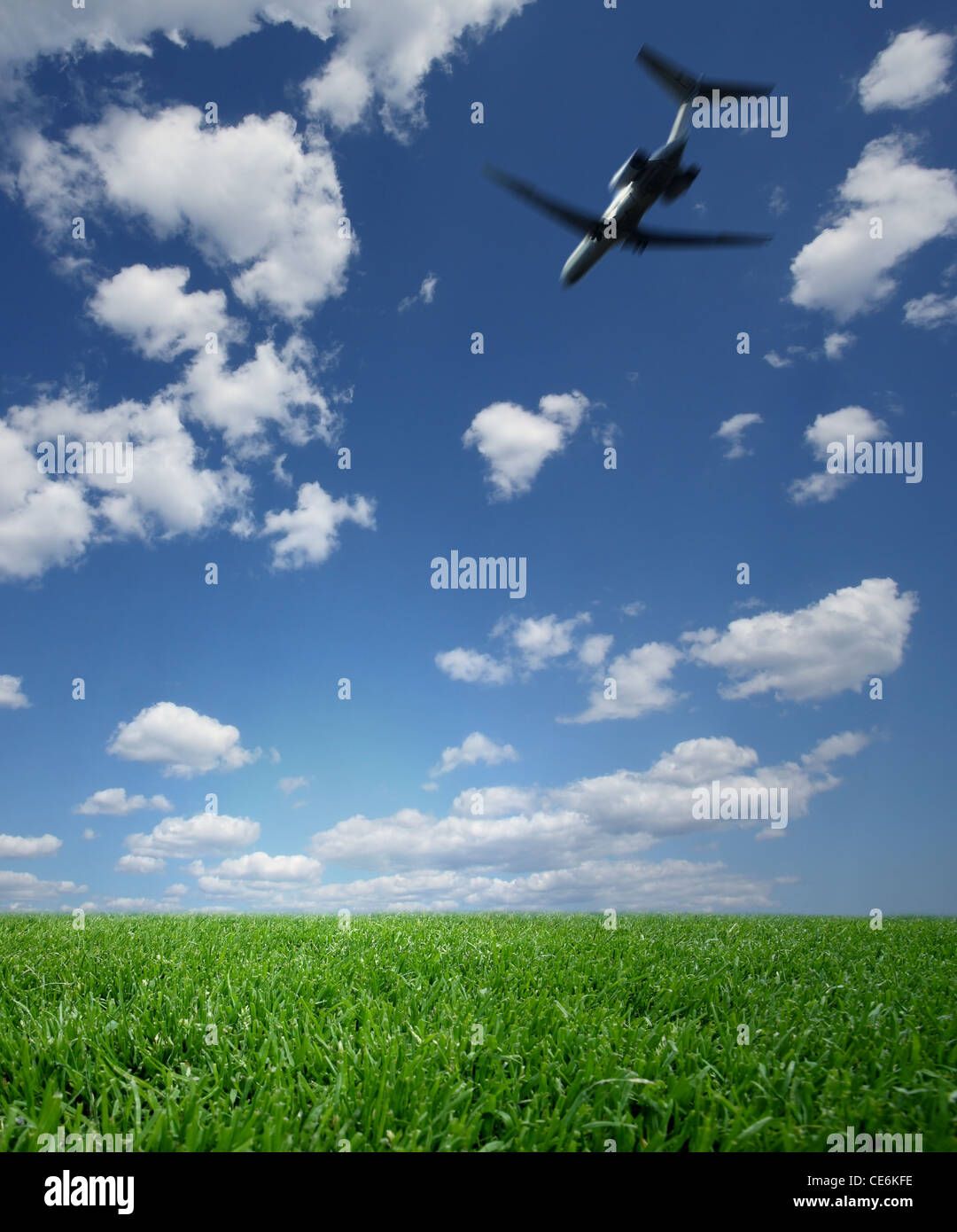 Passenger airplane landing over green hi-res stock photography and ...