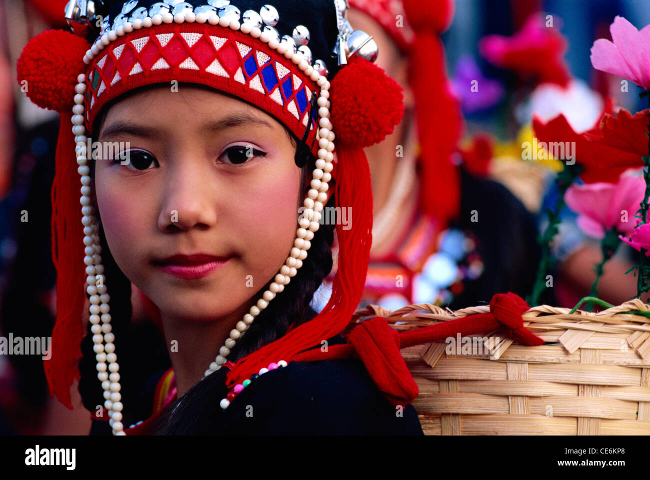 Thailand,Chiang Rai,Akha Hilltribe Girl Wearing Traditional Silver ...