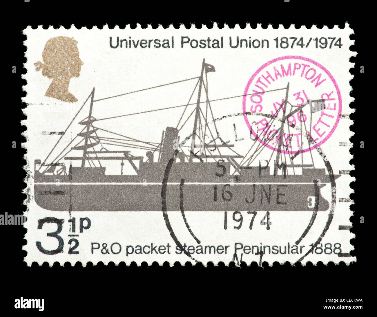 Postage stamp from Great Britain depicting P&O packet steamer ...