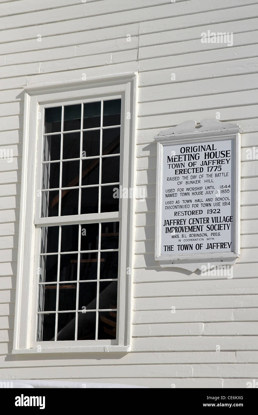 A window and sign on Jaffrey Center Meeting House Stock Photo - Alamy