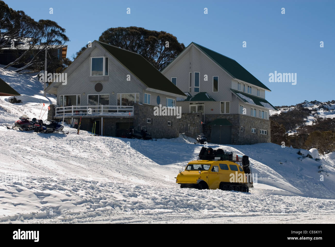 A snow coach, conveying passengers from a car-park to a hotel, at ...