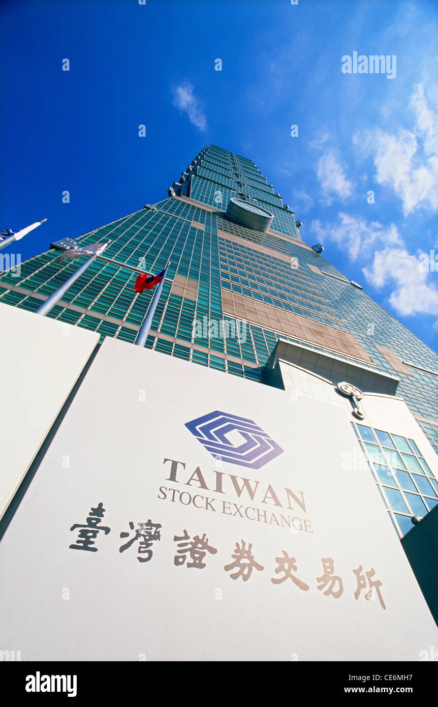Taiwan,Taipei,Taiwan Stock Exchange Sign and Taipei 101 Skyscraper ...