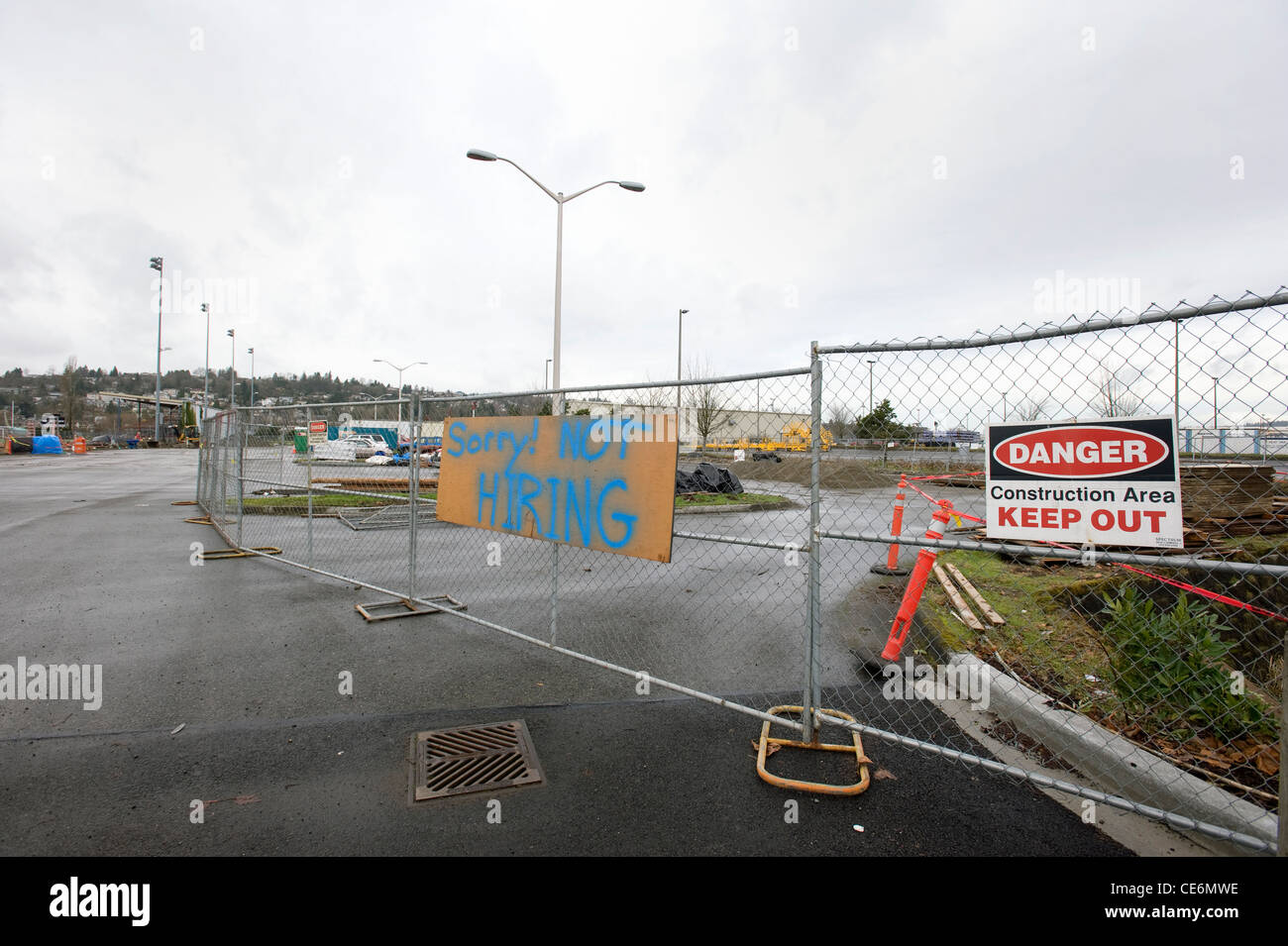 Construction site posting "Not Hiring" sign Stock Photo - Alamy