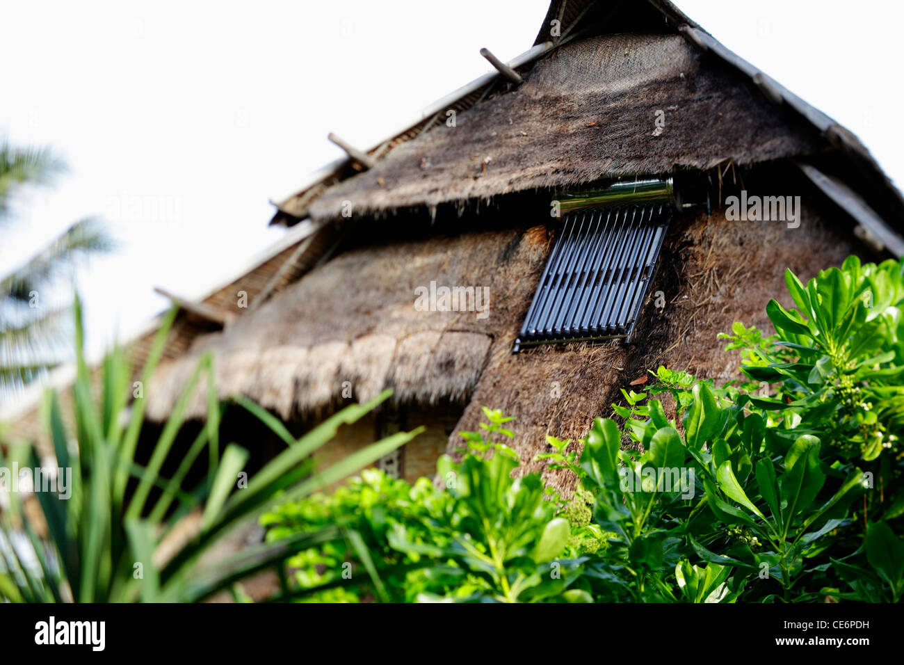 solar panel on thatched hut Stock Photo - Alamy