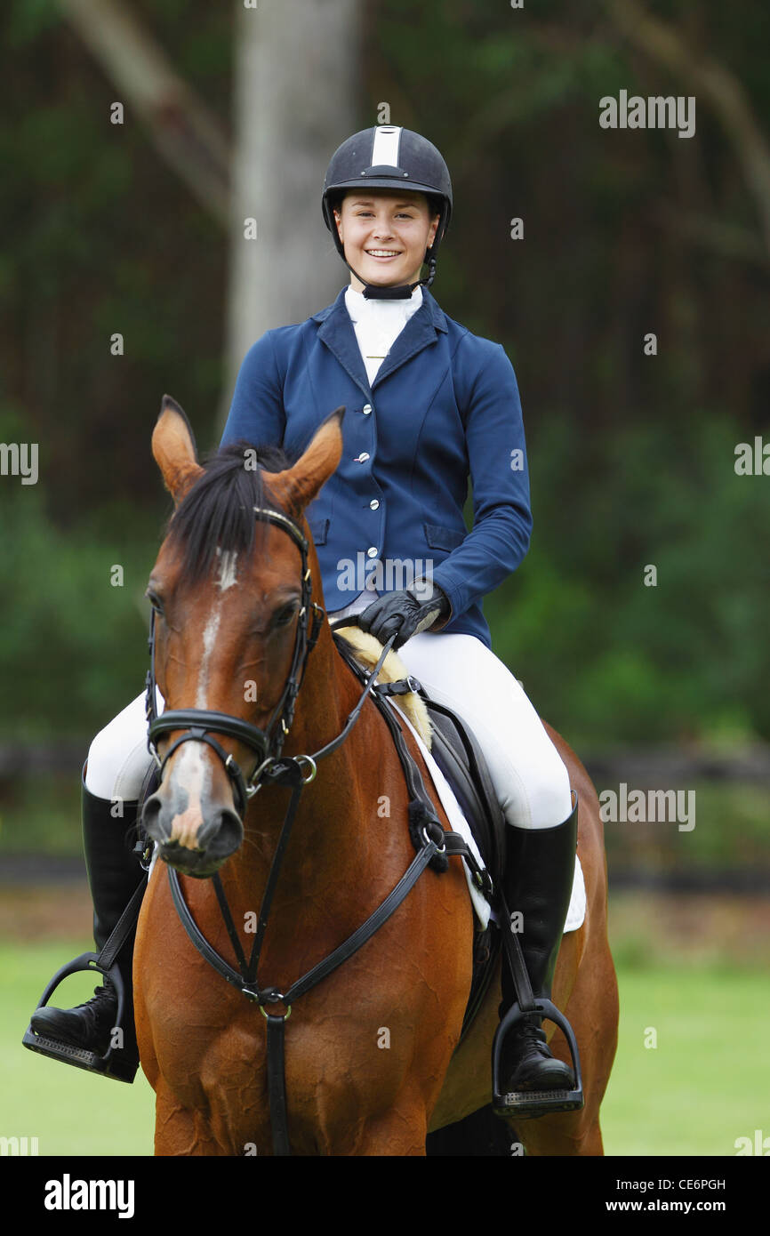 Portrait of Young Horseback Rider, Smiling Stock Photo - Alamy