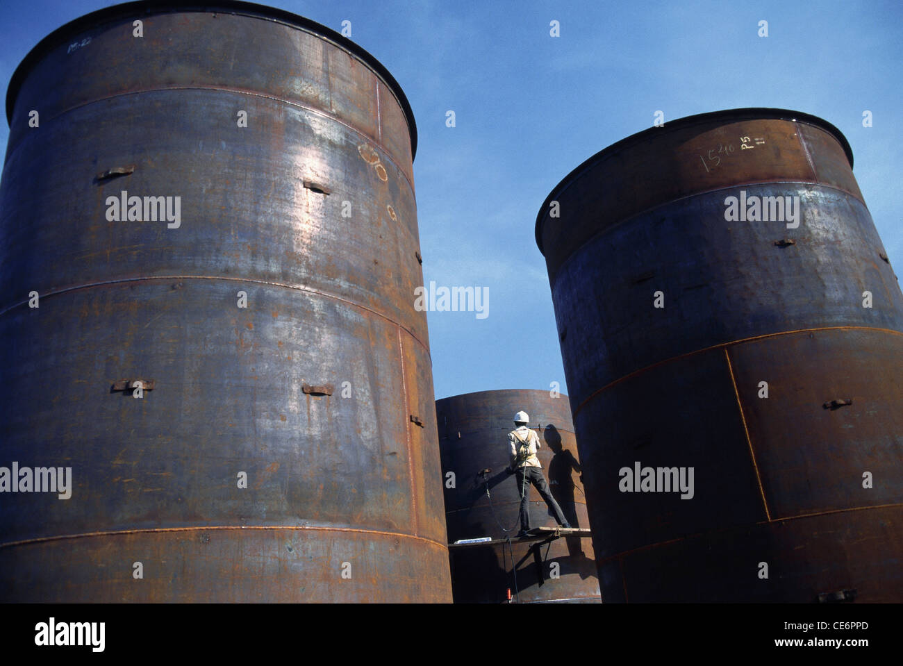 Chemical storage tanks from iron steel under construction ; india ...
