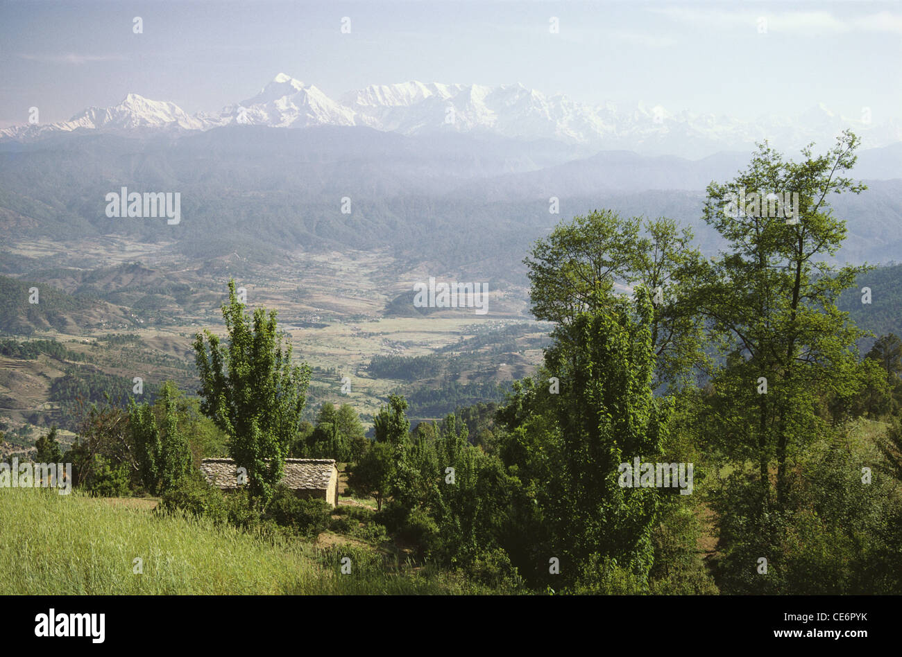 Trishul himalaya mountain peaks from Kausani ; Bageshwar ; uttaranchal ...