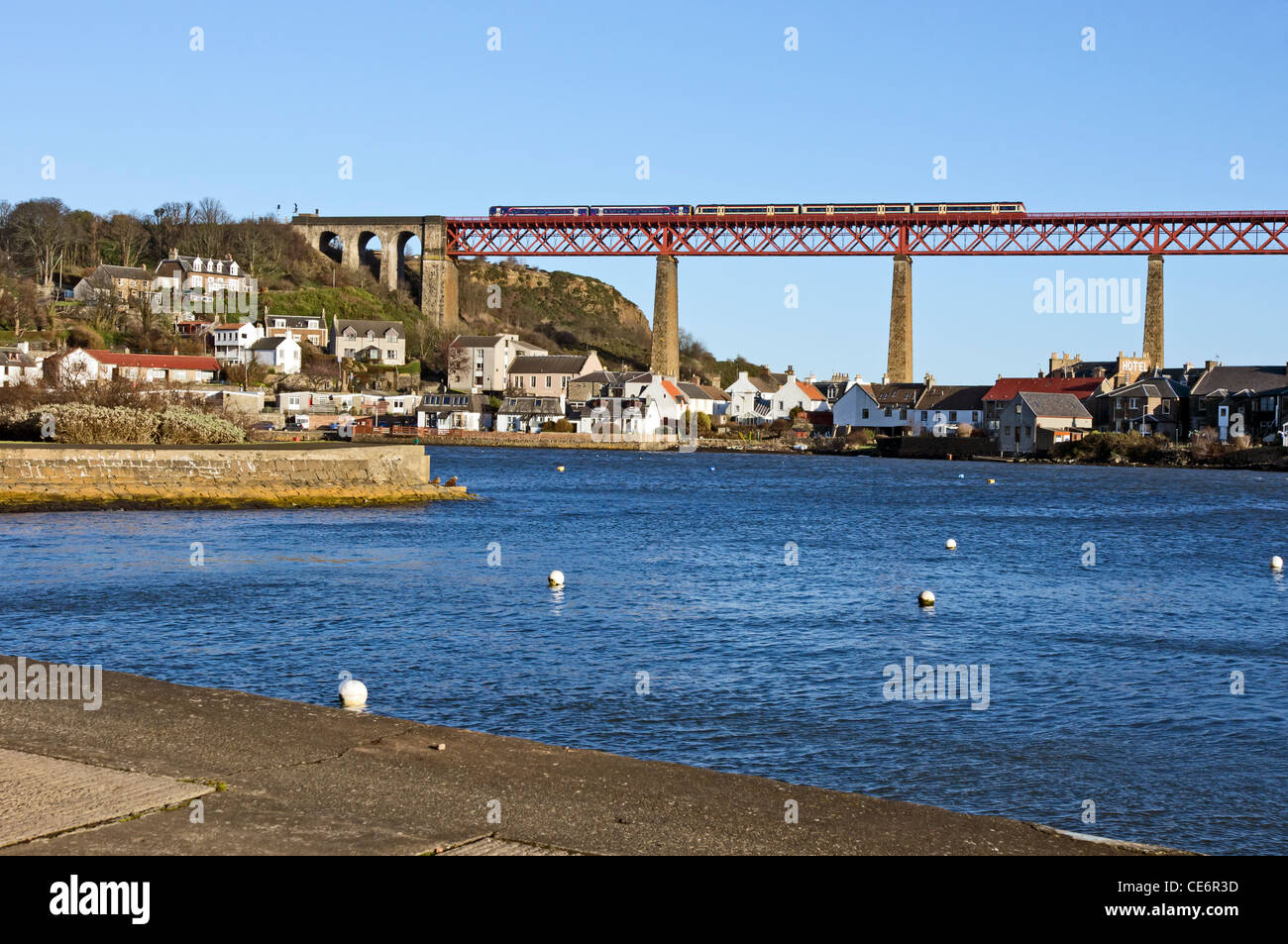 Newly painted Forth Rail Bridge linking North and South Queensferry ...