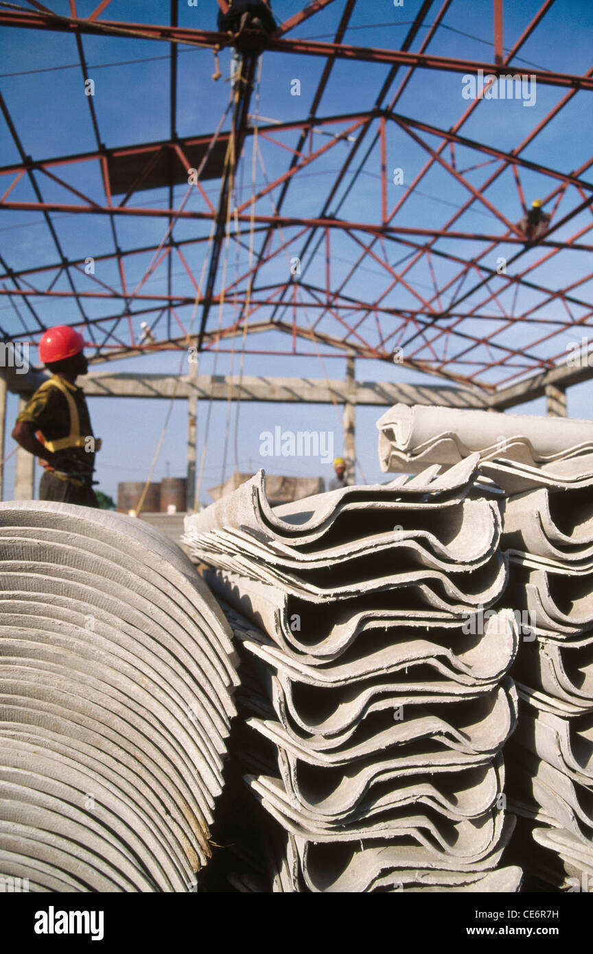 Cement sheets for roofing at construction site Stock Photo - Alamy