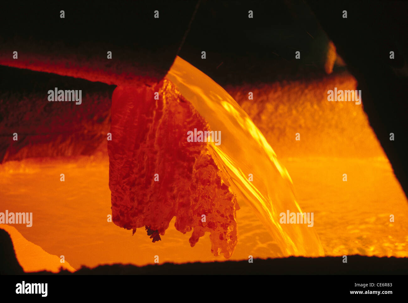 Molten copper ; hot copper melted metal pouring ; india ; asia Stock ...