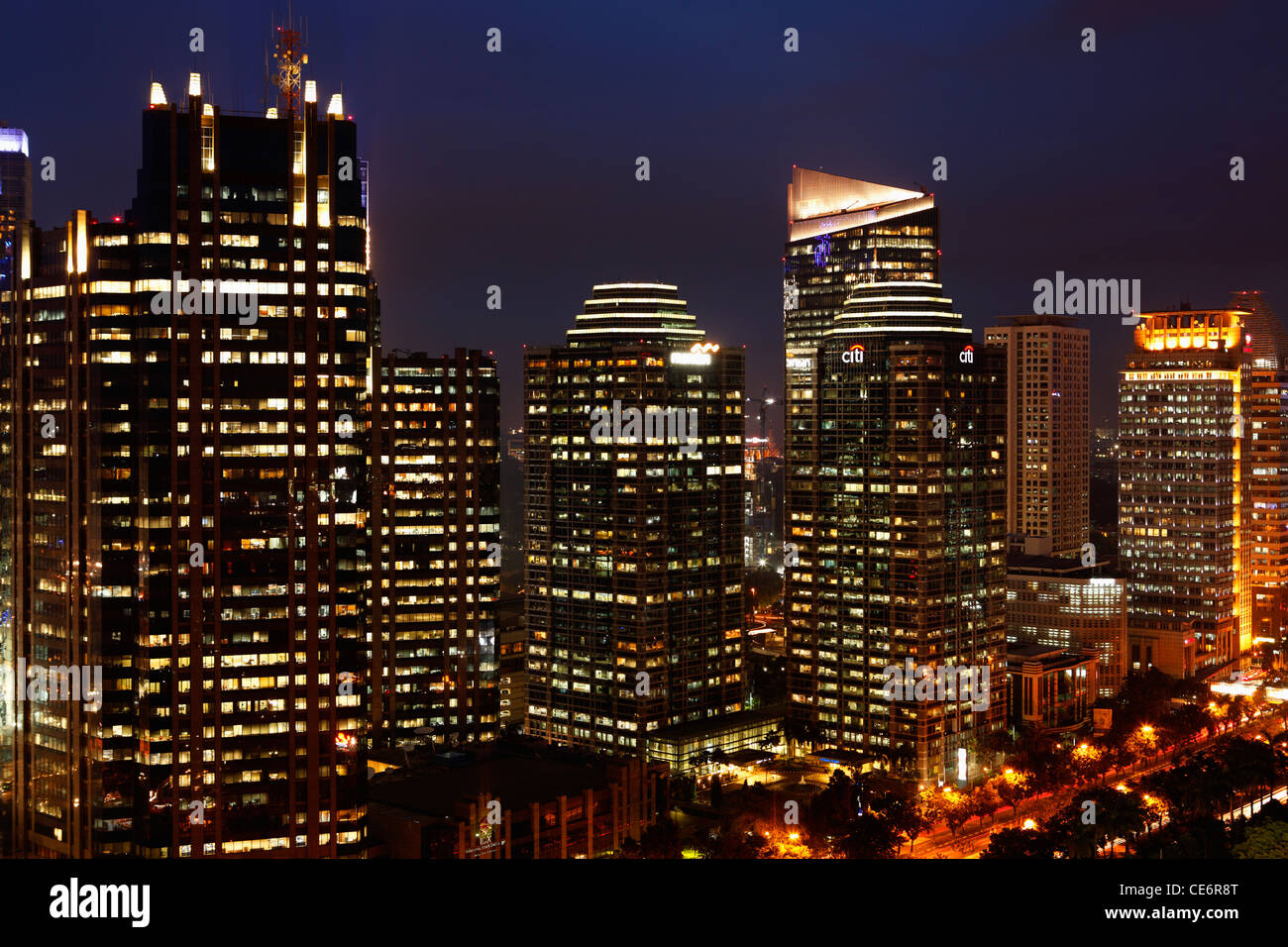 Night view of office buildings and skyscrapers along Jalan Jend ...