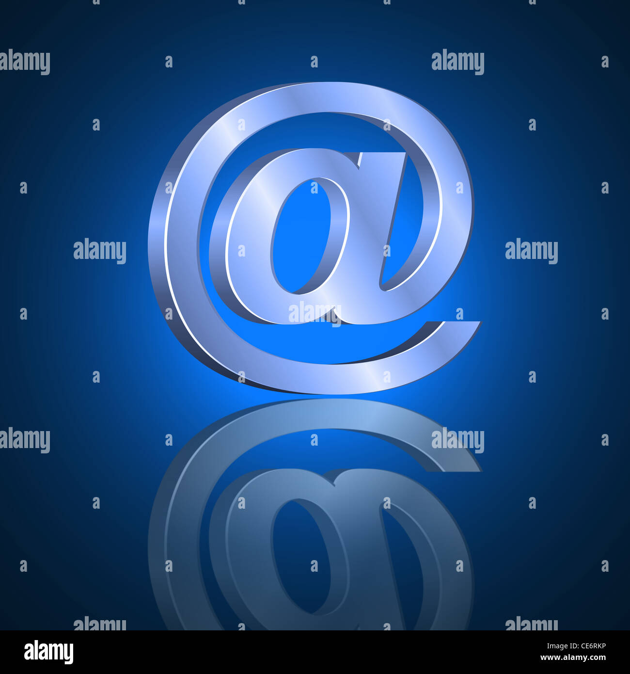 Illustration depicting a single metallic 'at sign' arranged over dark ...