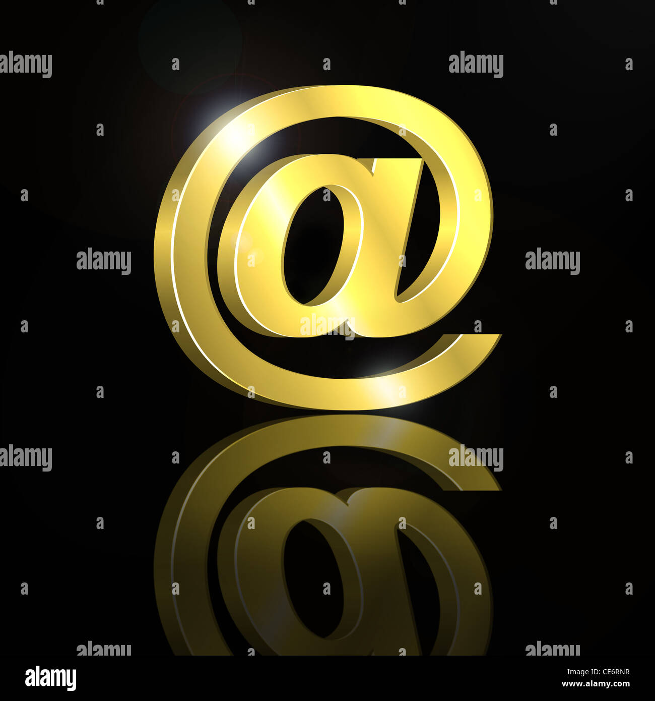 Illustration depicting a single golden 'at sign' arranged over black ...