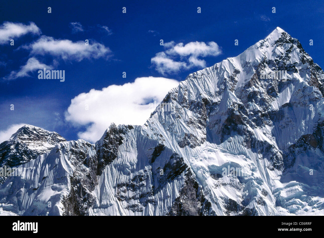 Himalayan snow covered mountain ridge mount everest nuptse 7879 meter ...