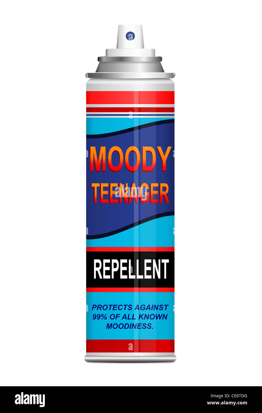 Illustration depicting a single aerosol spray can with the words 'moody ...