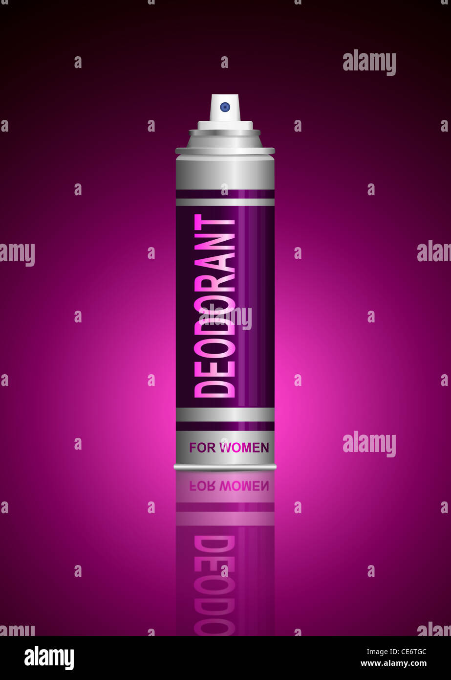 Illustration depicting a single deodorant spray can arranged over pink ...