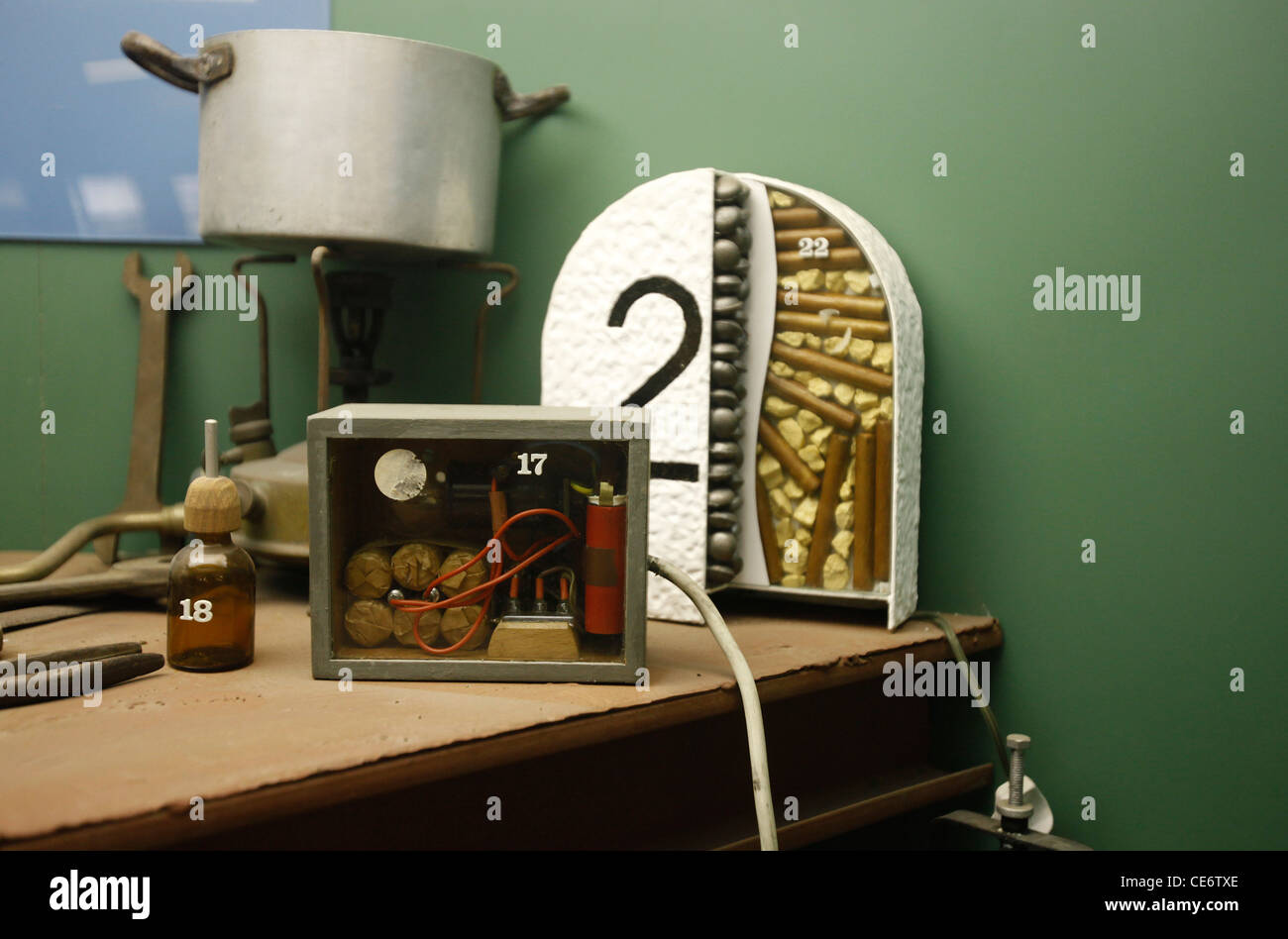 Diorama depicting bomb devices displayed inside the Jabotinsky ...