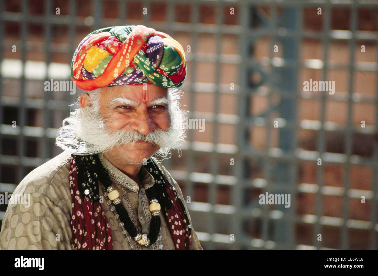 BDR 83369 : old indian rajasthani man large white moustache colourful ...