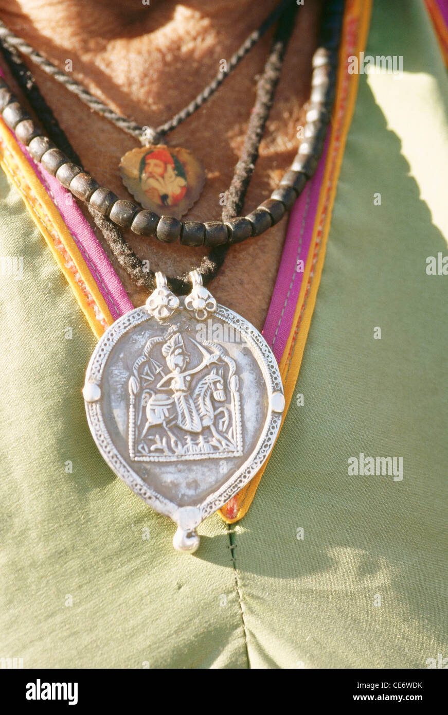 Indian woman wearing silver locket necklace jewellery ; jodhpur ...