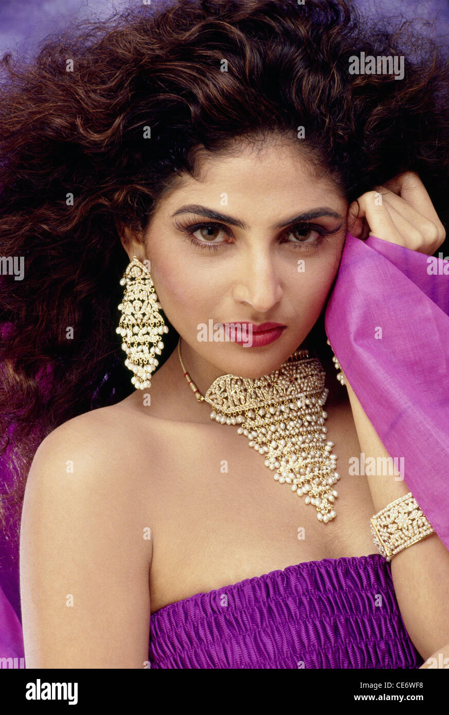 Indian Beautiful Woman Displaying Pearl Jewelry Necklace Earring