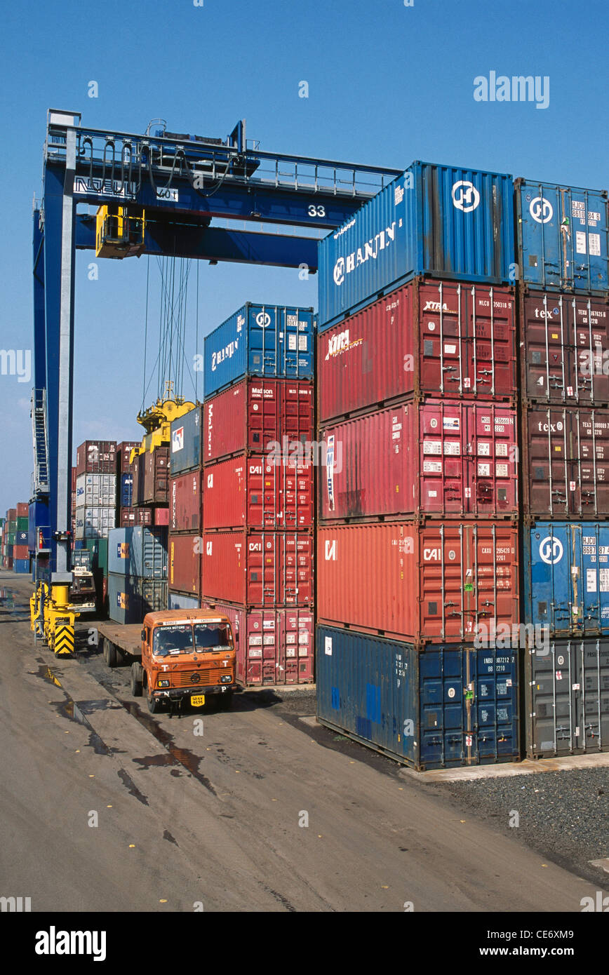 Large crane lifting container at nhava sheva port ; Jawaharlal Nehru ...