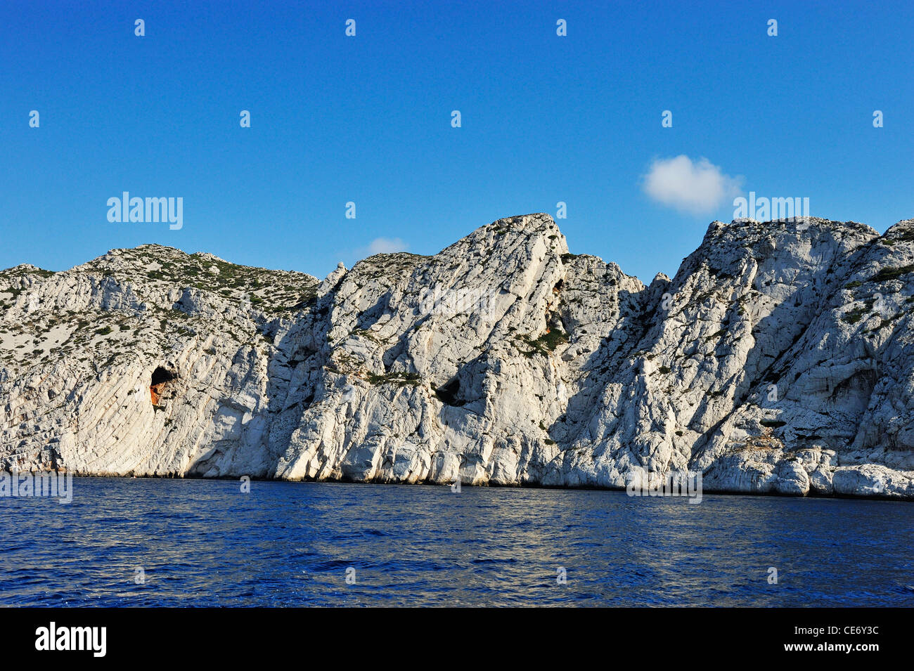 Calanques de Marseille cliffs from Mediterranean sea, France Stock ...
