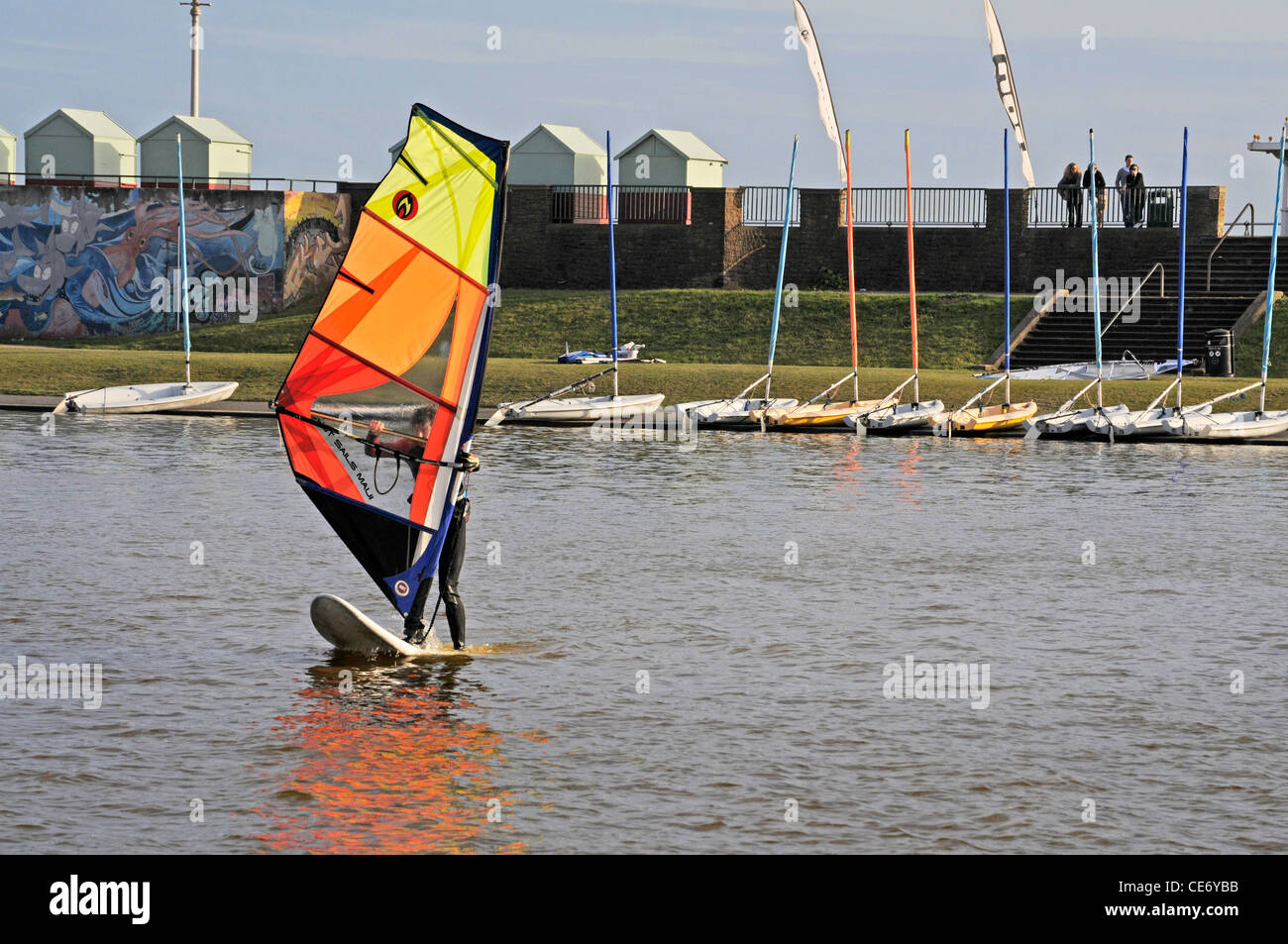 East Sussex, Hove Lagoon, learning to windsurf Stock Photo - Alamy