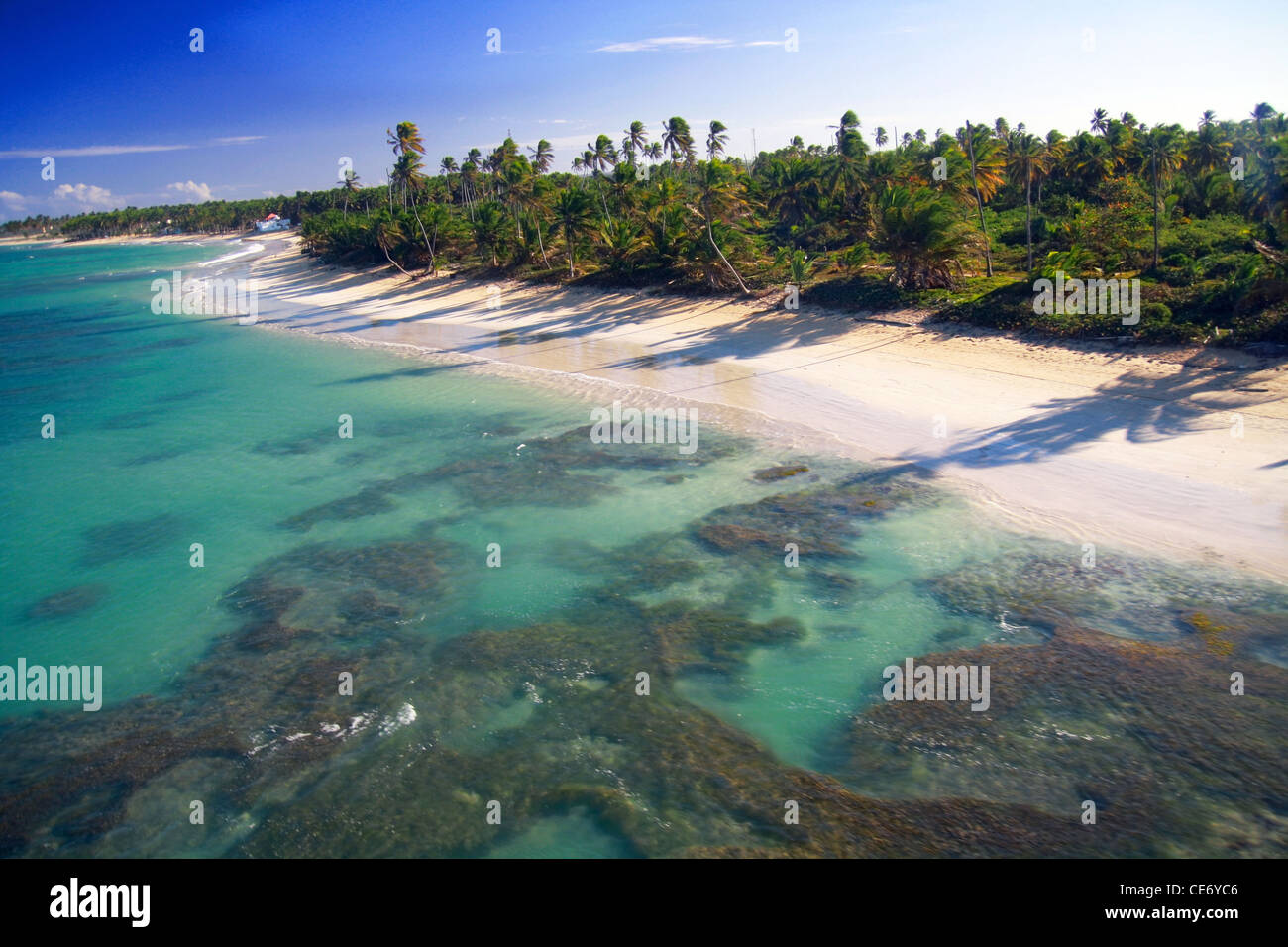Caribbean beach from helicopter view Stock Photo - Alamy