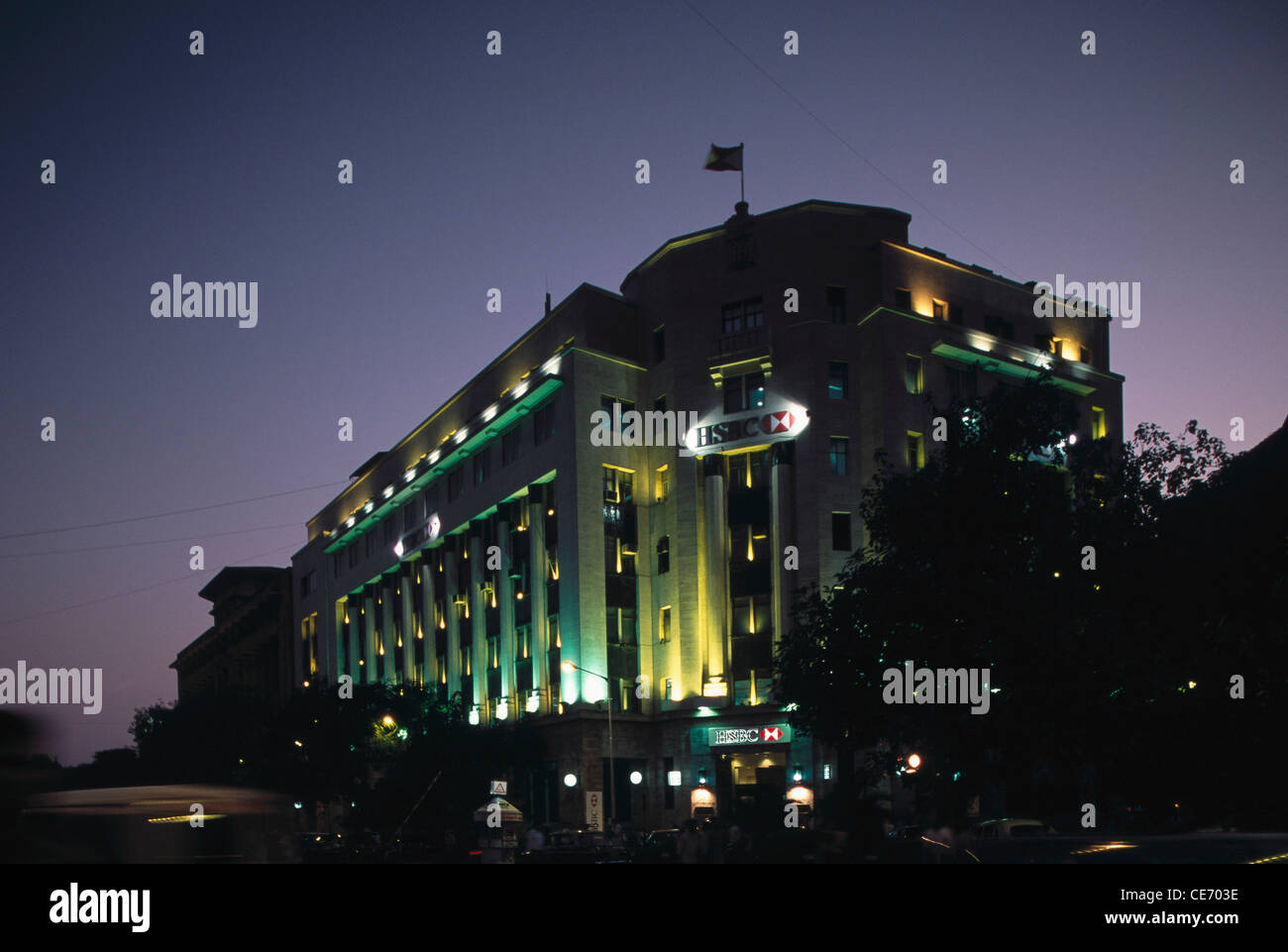 HSBC bank building by night ; Flora Fountain ; Hutatma Chowk ; Mumbai ; Bombay ; Maharashtra ...