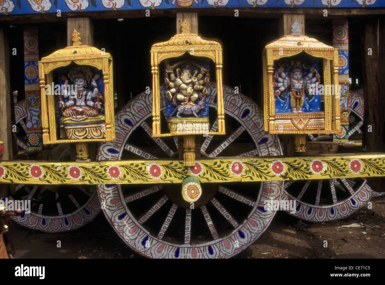 DBA 81625 : Gods as chariot wheel decoration ; Rath yatra Rathyatra car ...