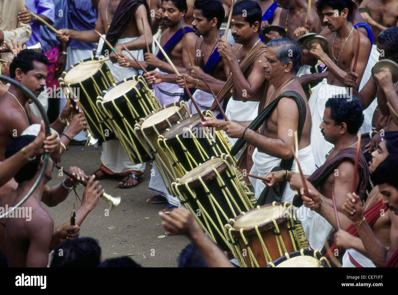 Musicians playing musical instruments drums and shehnai ; Trichur ...