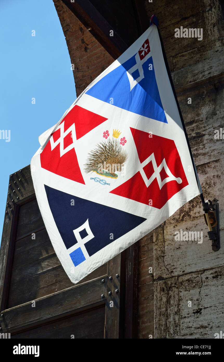 Istrice district flag on town entrance gate the Palio di Siena, Tuscany ...