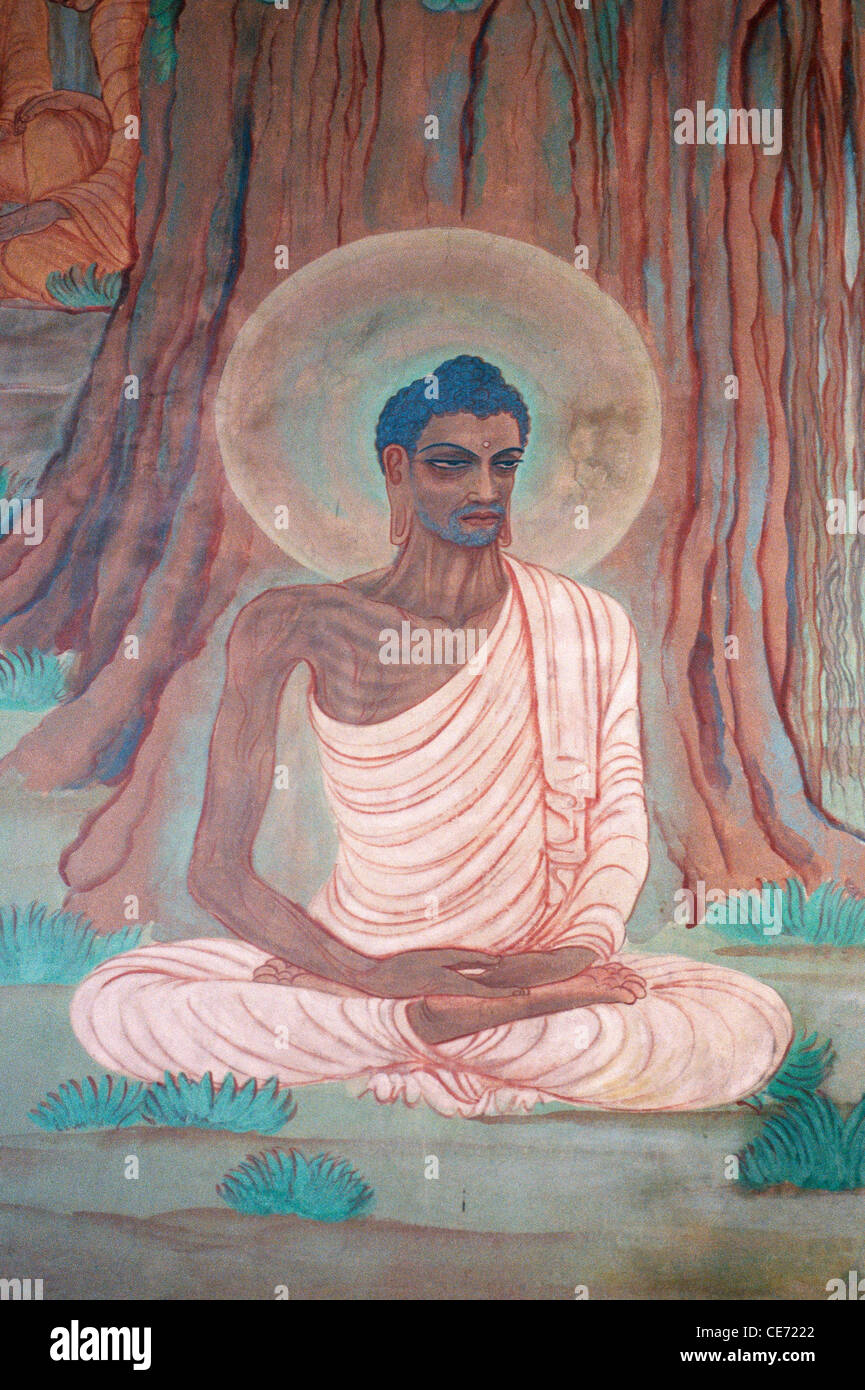 painting fasting buddha meditation position wall mulgandha kuti vihar ...