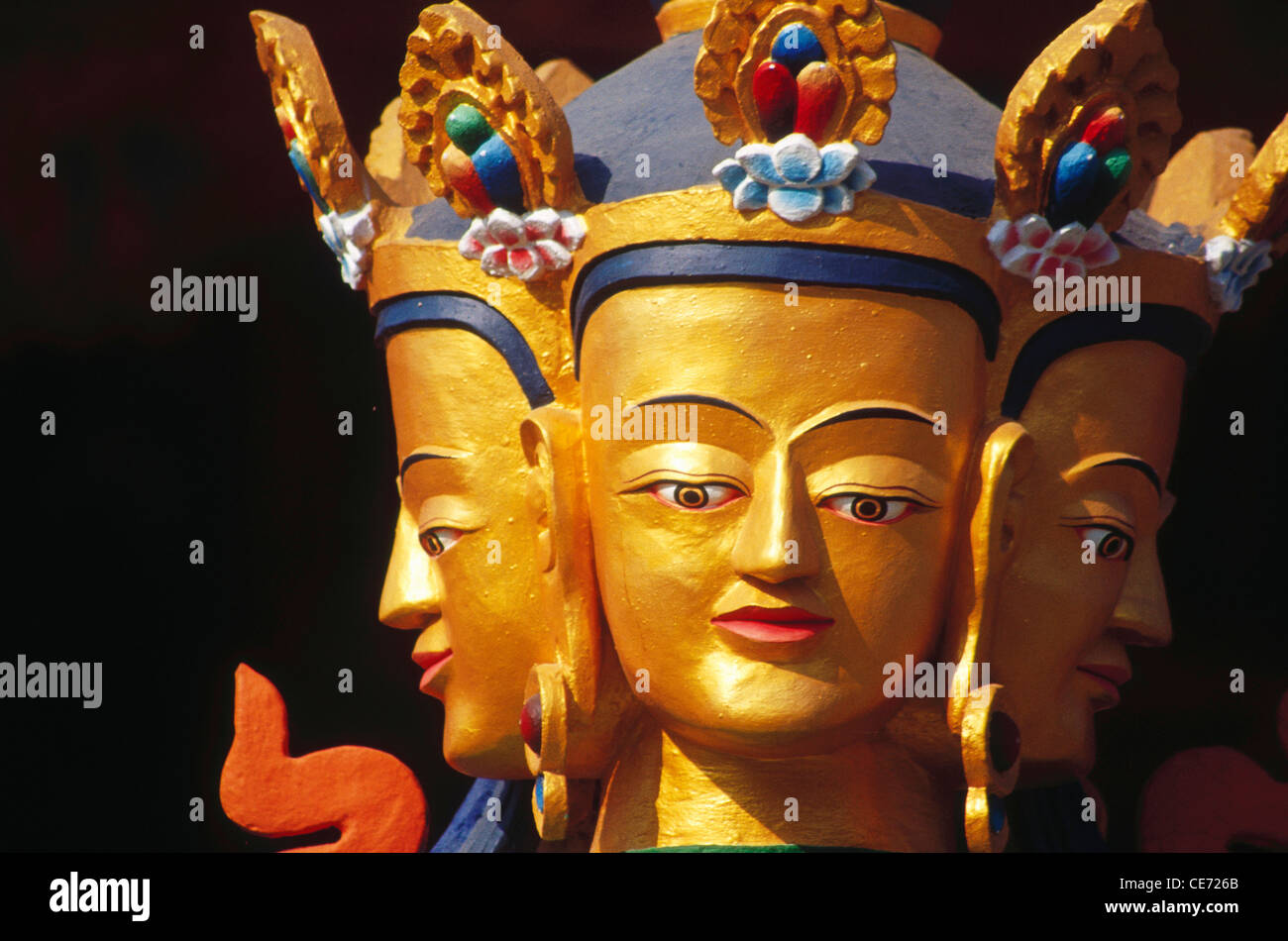 Three head face sculpture in Korean Buddhist temple ; Nokyawon ...