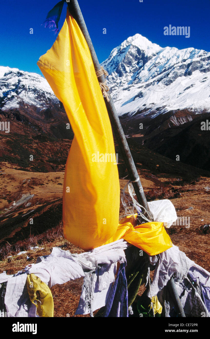 Mount pandim buddhist prayer flags ; dzongri ; Sikkim ; india Stock ...
