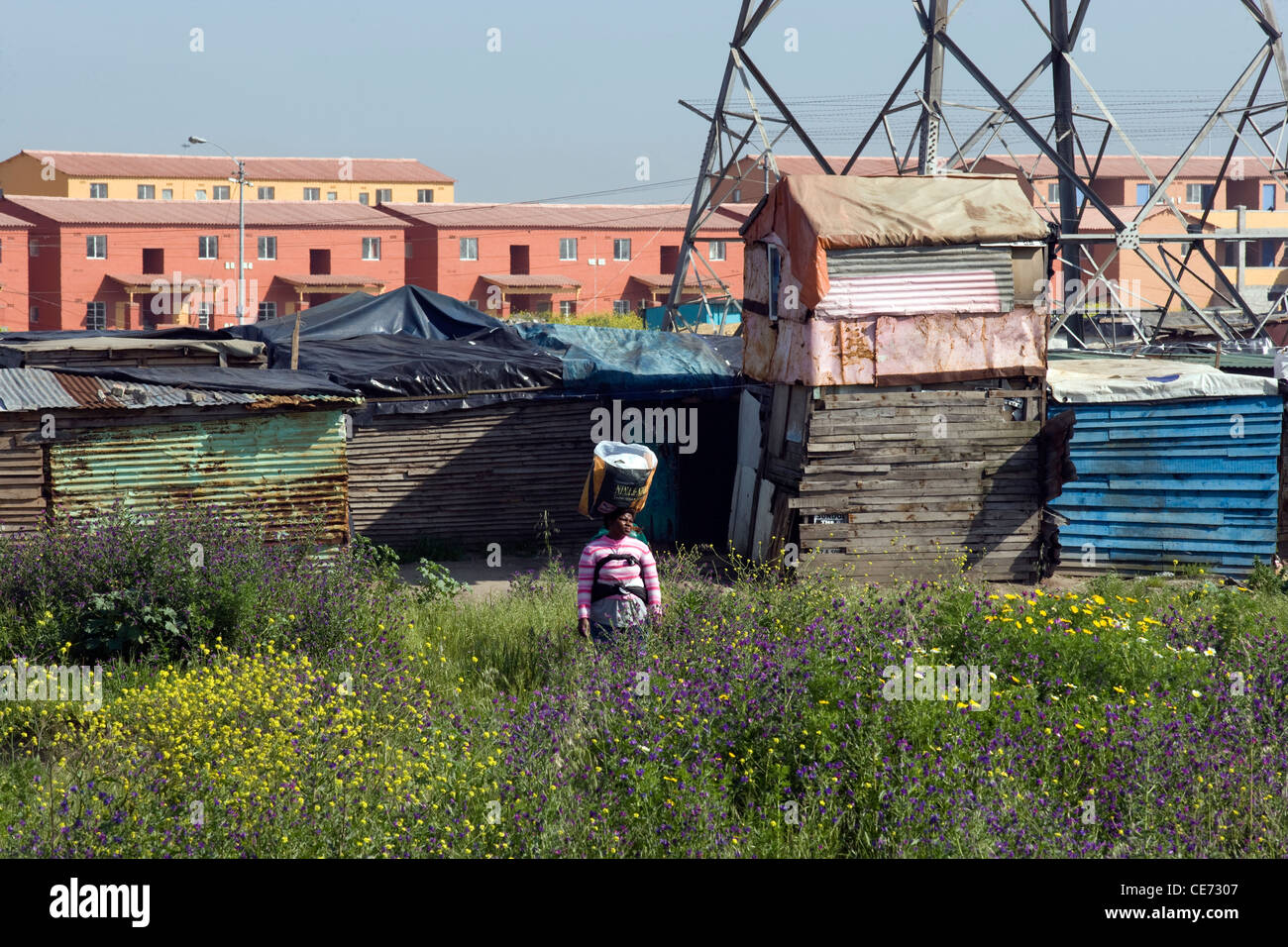 Cape Town: Langa Township - shacks set against new buildings Stock ...