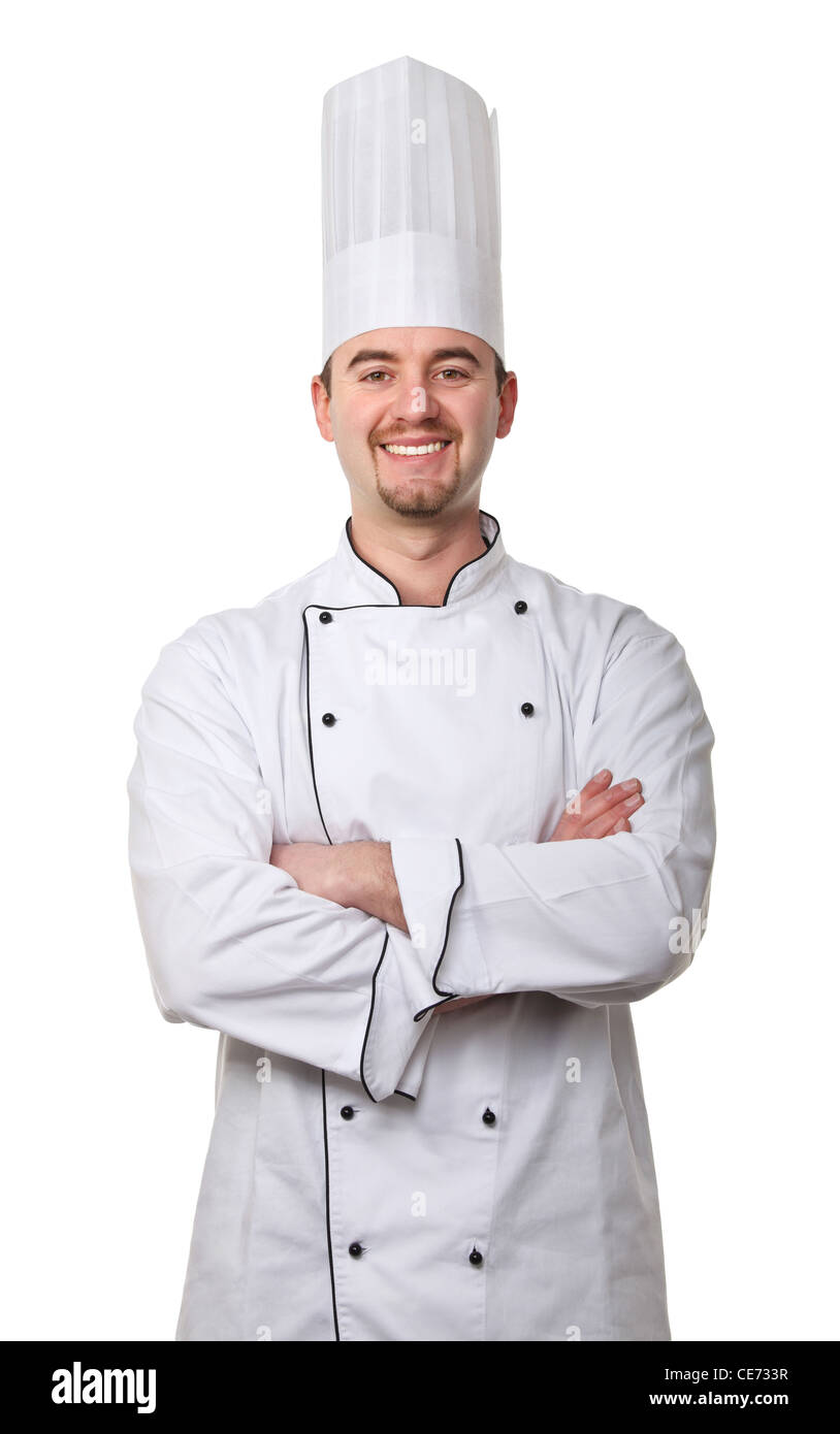 caucasian young chef on white background Stock Photo - Alamy