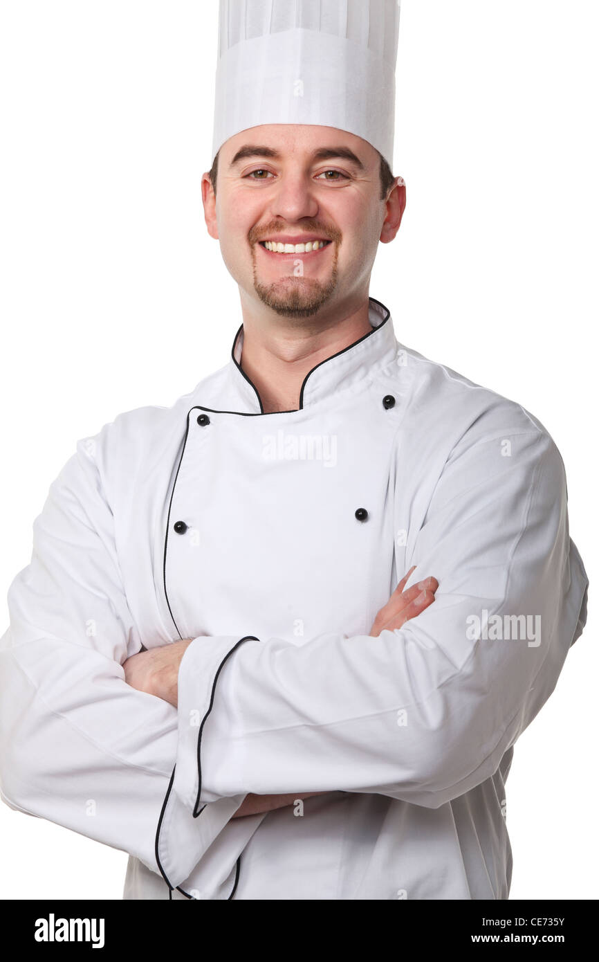 caucasian young chef on white background Stock Photo - Alamy