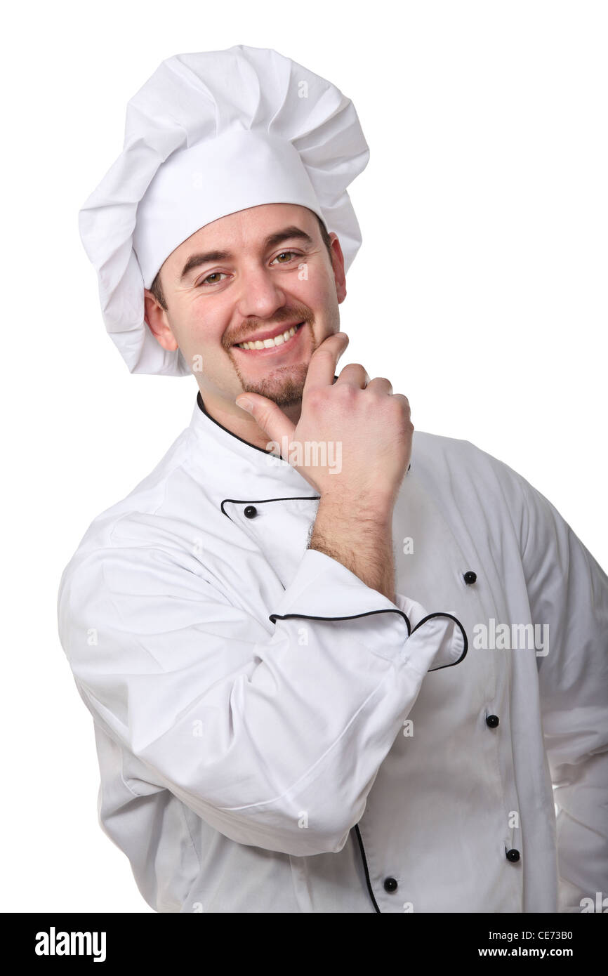 caucasian young chef on white background Stock Photo - Alamy
