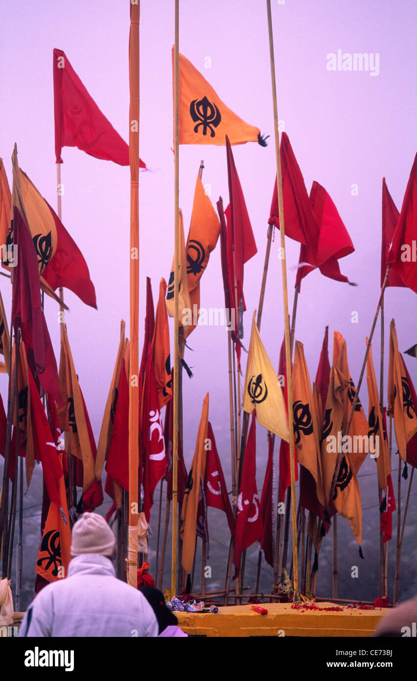 hindu sikh prayer flags ; baba temple mandir ; gangtok ; Sikkim ; india ...