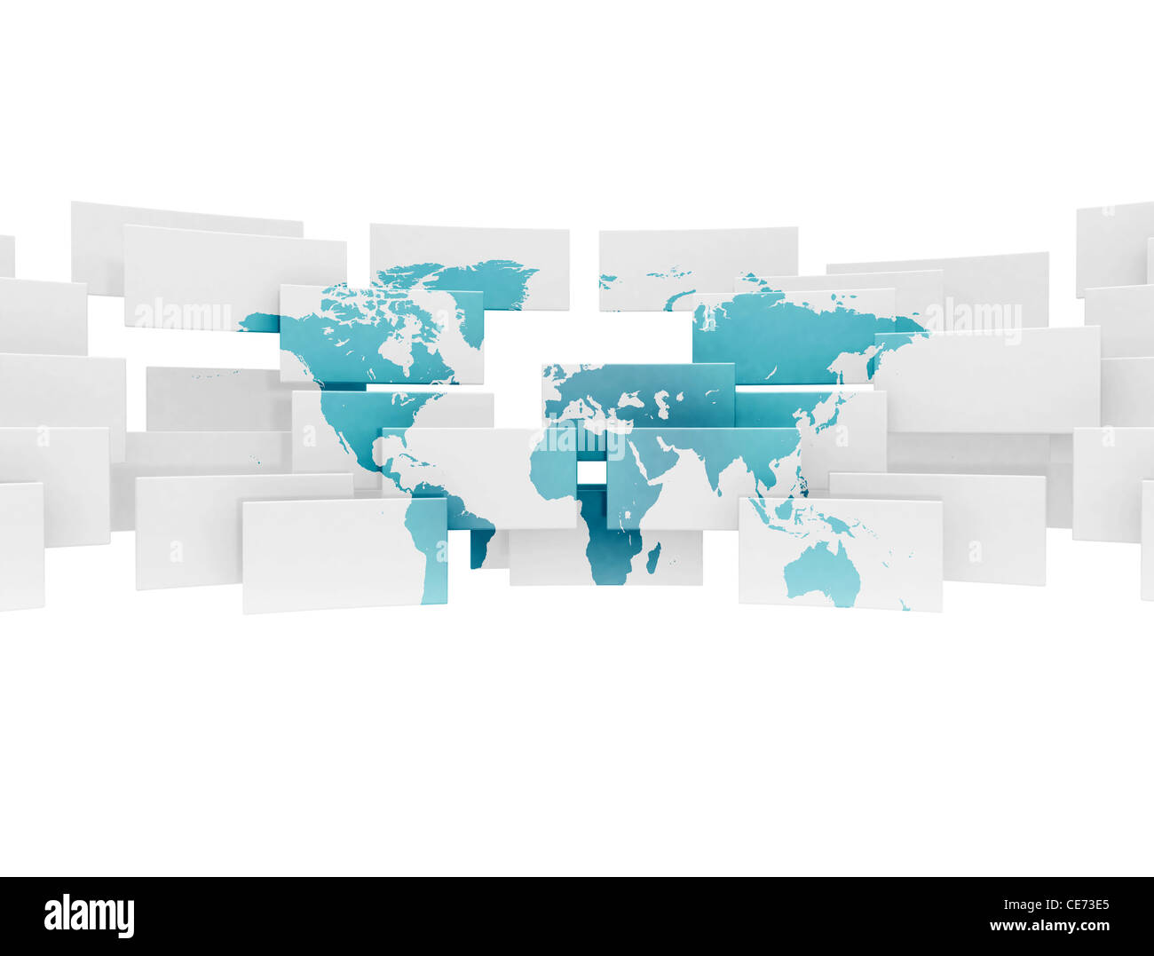 Abstract world map on 3d squares - global network Stock Photo - Alamy