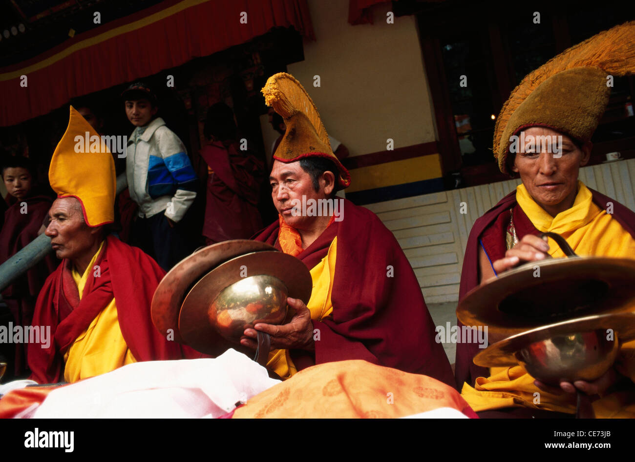musician lamas playing instruments for Mask dance ; leh monastery ...