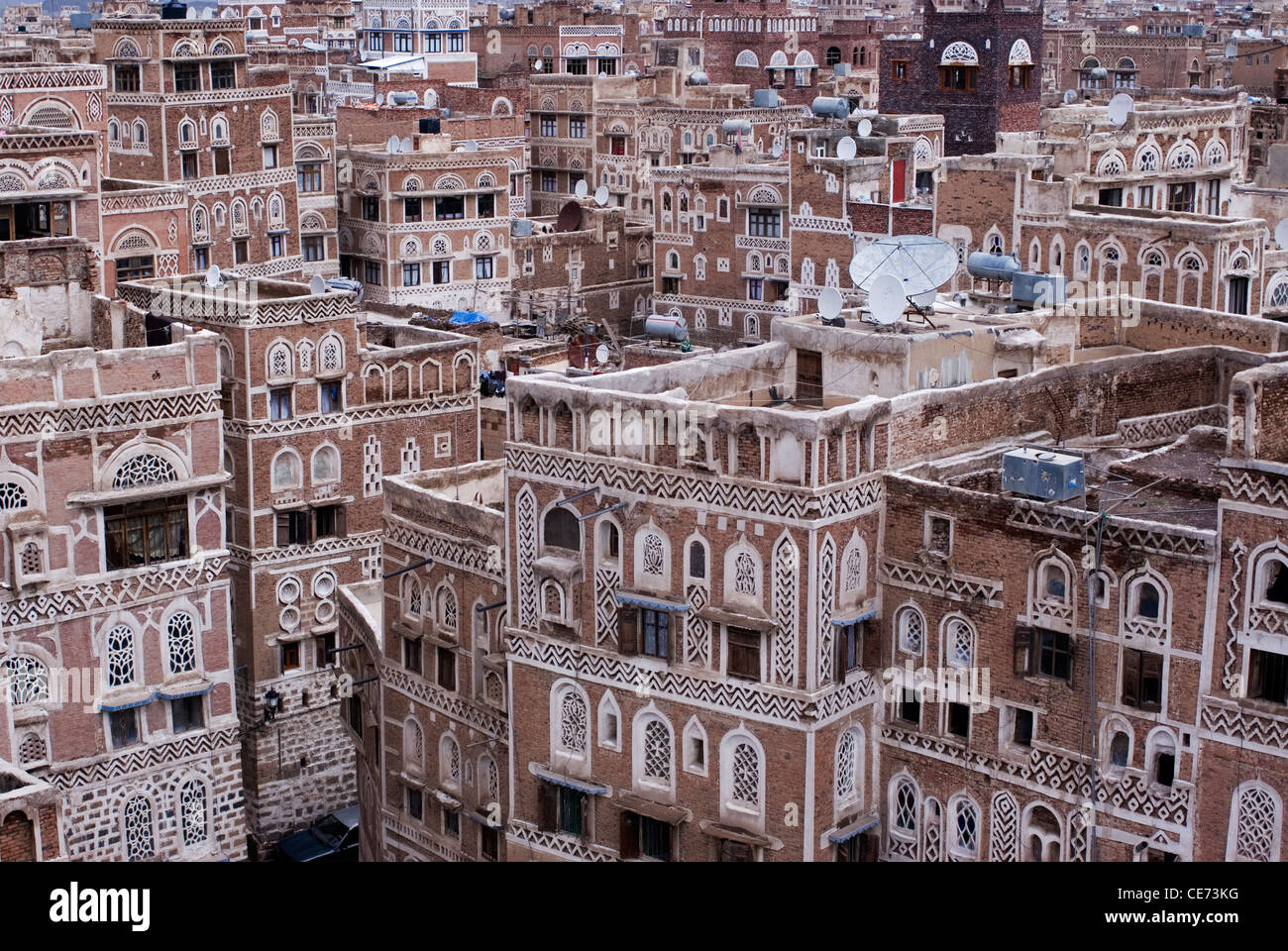 View of traditional architecture in the old city of Sana'a, a UNESCO ...