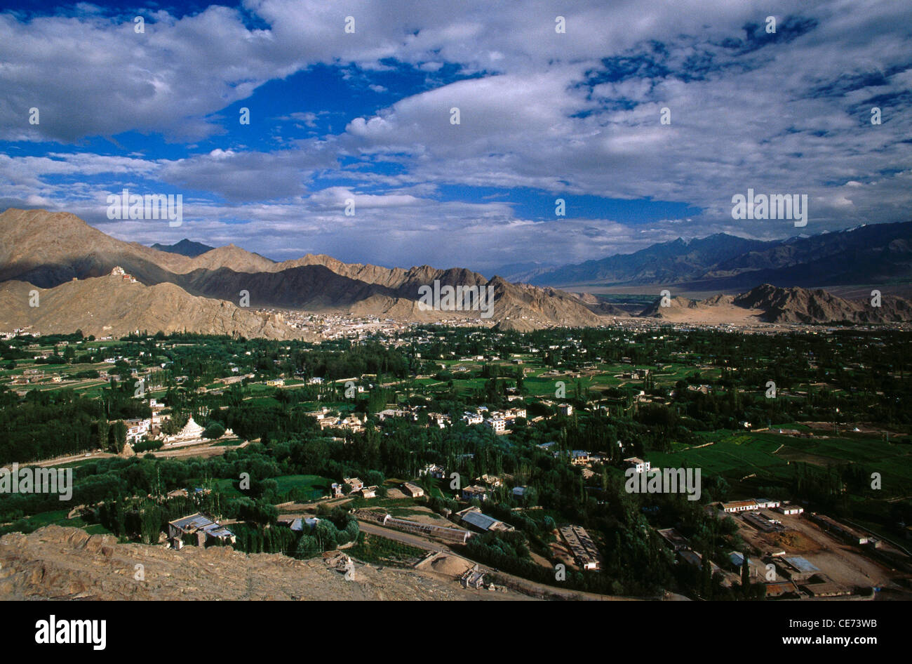 SOM 82743 : aerial view of leh valley Ladakh Jammu and Kashmir india ...