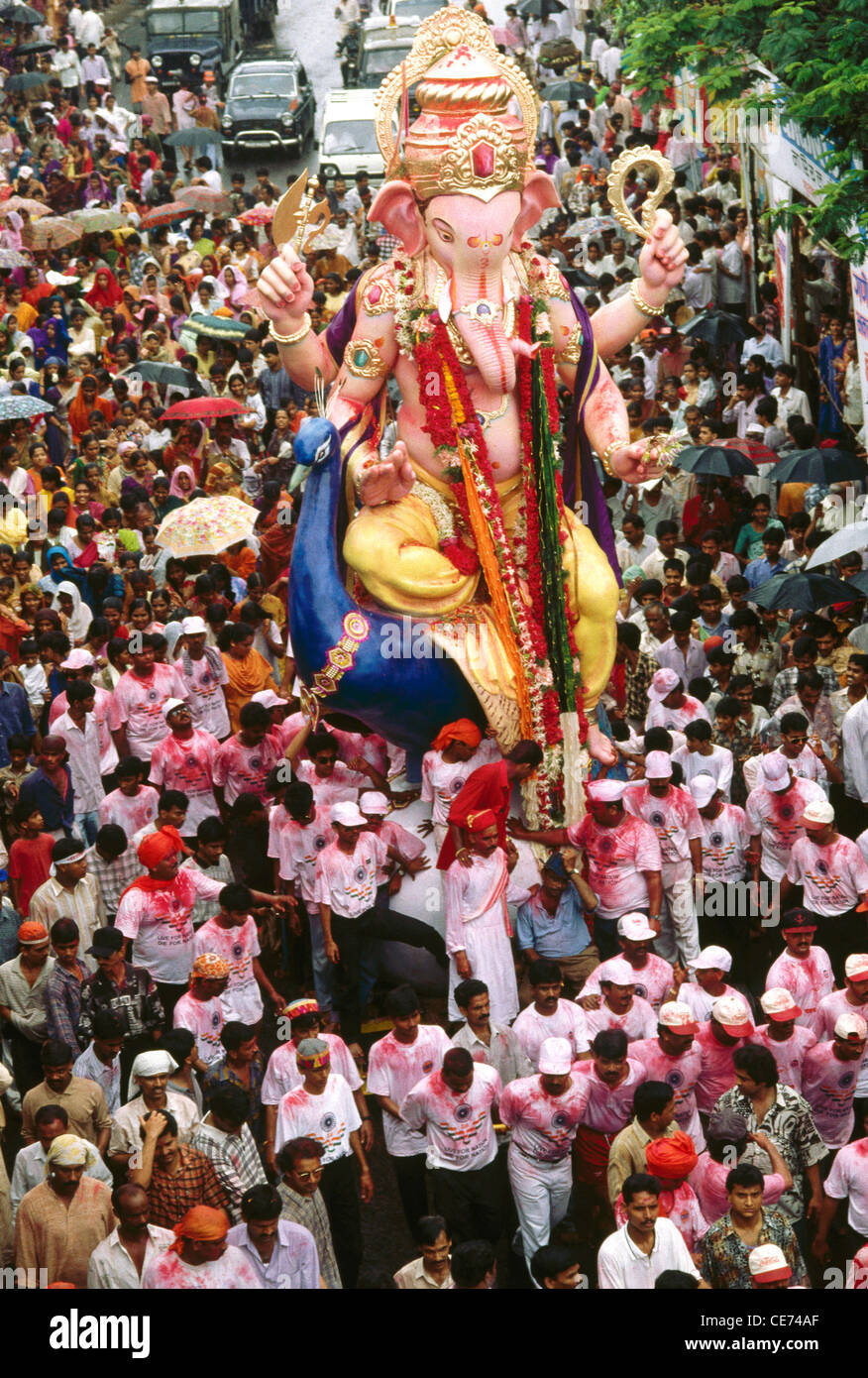 Statue of lord Ganesh ganpati Festival Immersion Visarjan procession Mumbai Bombay Maharashtra ...